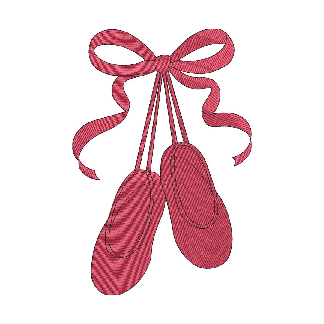 Ballet Shoes With Bow Embroidery Design, Dance Slippers Ribbon Machine ...