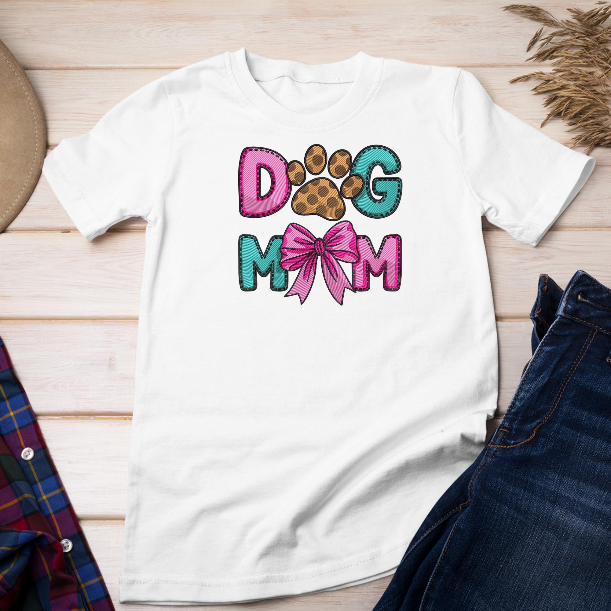 Dog Mom Embroidery Design, Paw Print With Bow Machine Embroidery ...