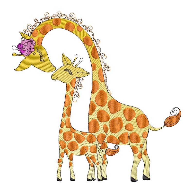 Mother and Baby Giraffe Embroidery Design, Animal Family Pattern ...