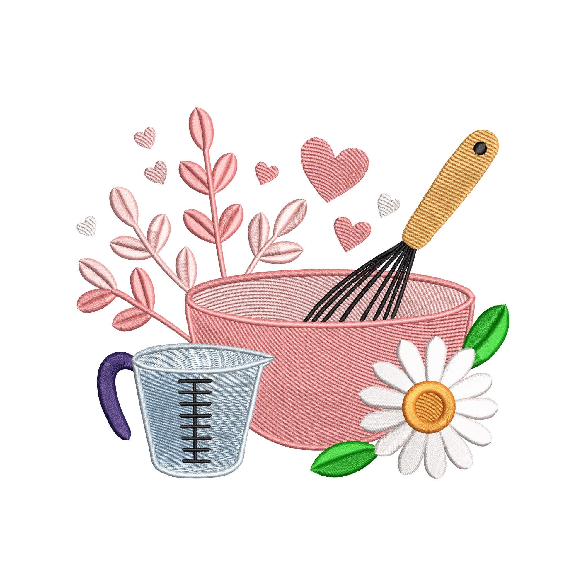 Baking Bowl With Whisk Embroidery Design, Kitchen Tools Machine ...