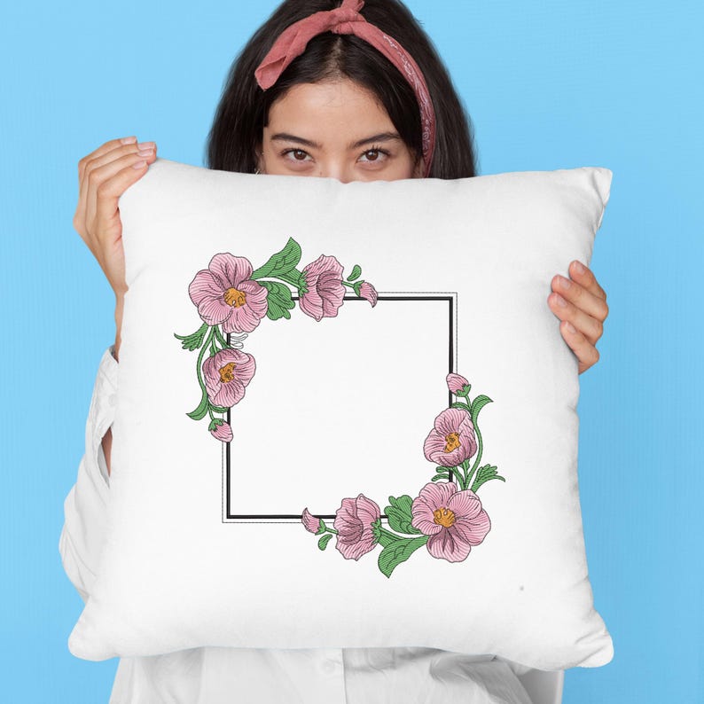 Floral Border Square Frame Embroidery Design, Flower Machine Embroidery ...