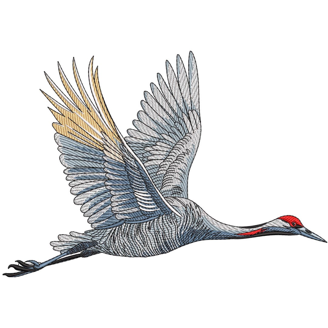Flying Crane Machine Embroidery Design, Crane Bird Embroidery File ...