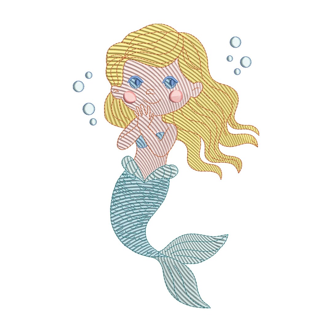 Mermaid Girl Embroidery Design, Sea Maid Cartoon Machine Embroidery ...