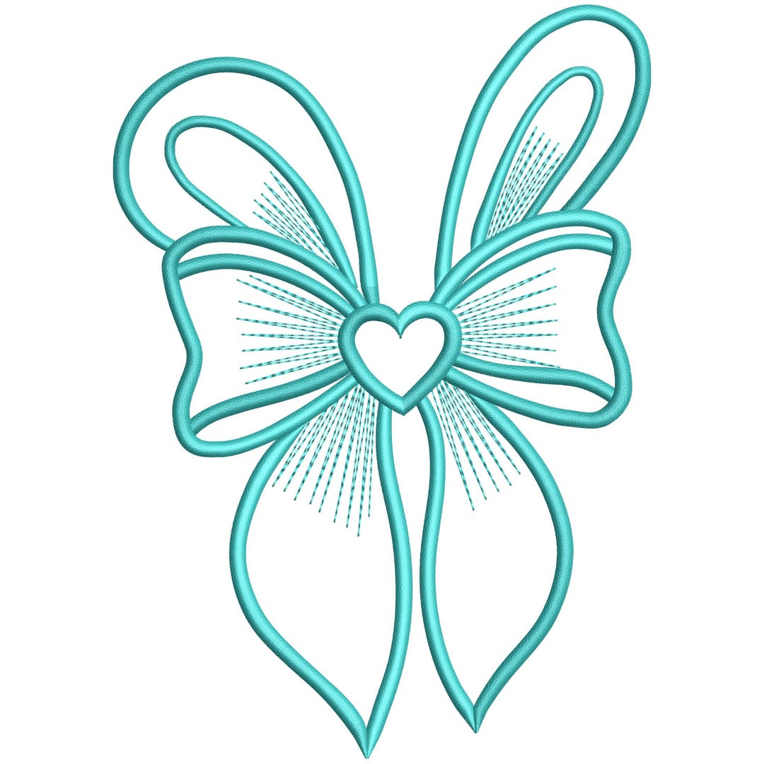 Heart Bow Embroidery Design, Love Ribbon Machine Embroidery File, PES ...