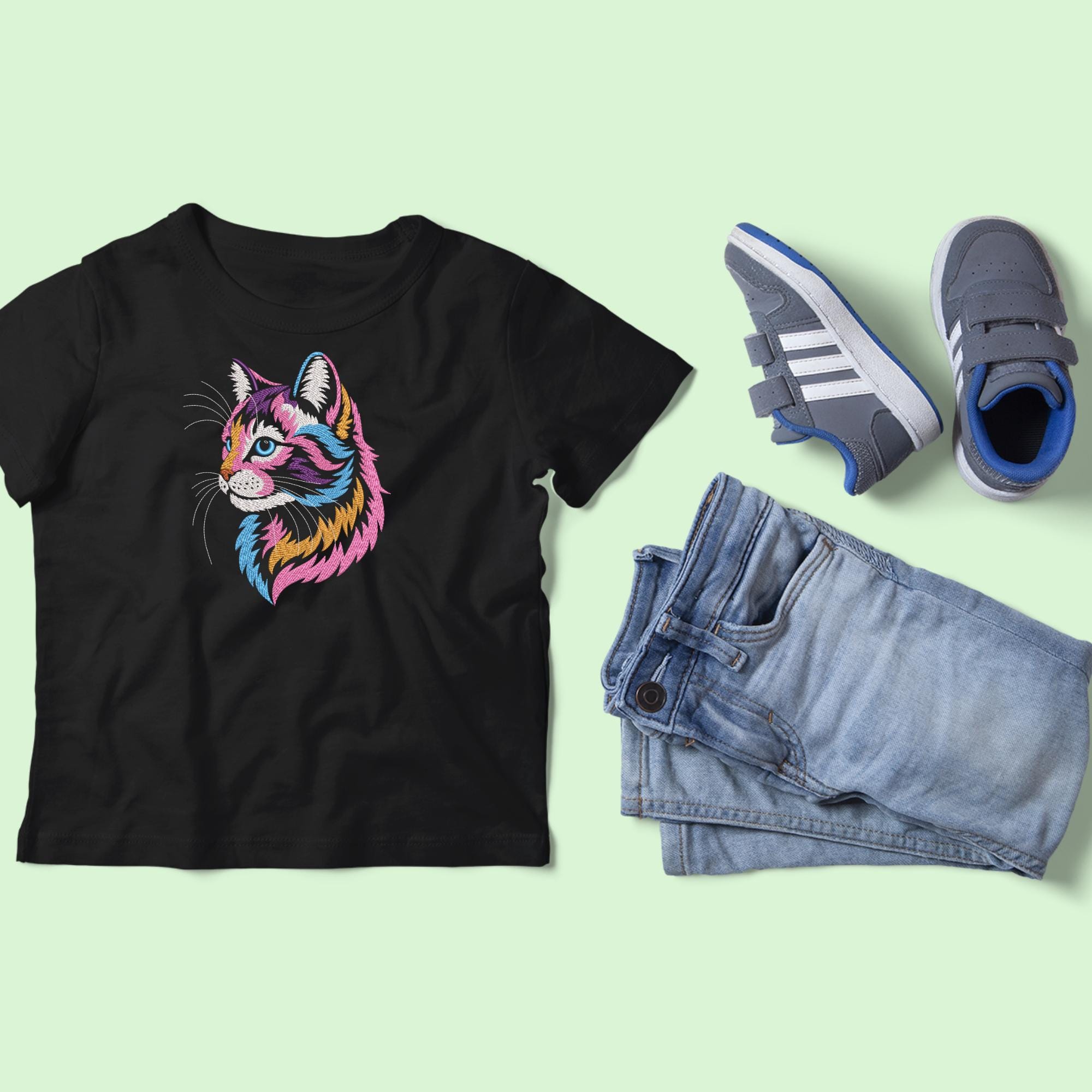 Neon Cat Head Embroidery Design, Colorful Kitten Face Machine ...