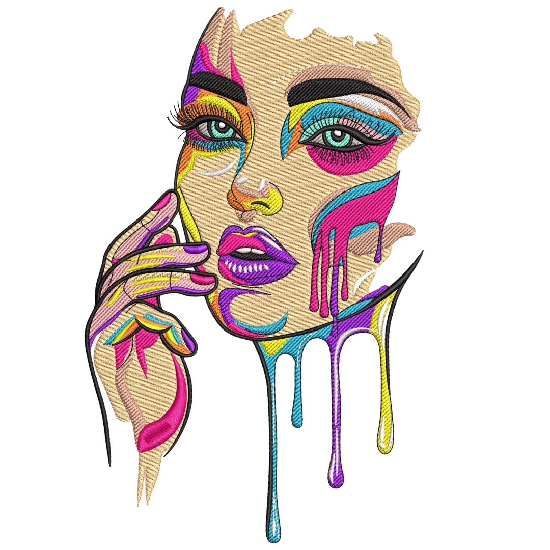 Colorful Face Embroidery Design, Abstract Machine Embroidery Design ...