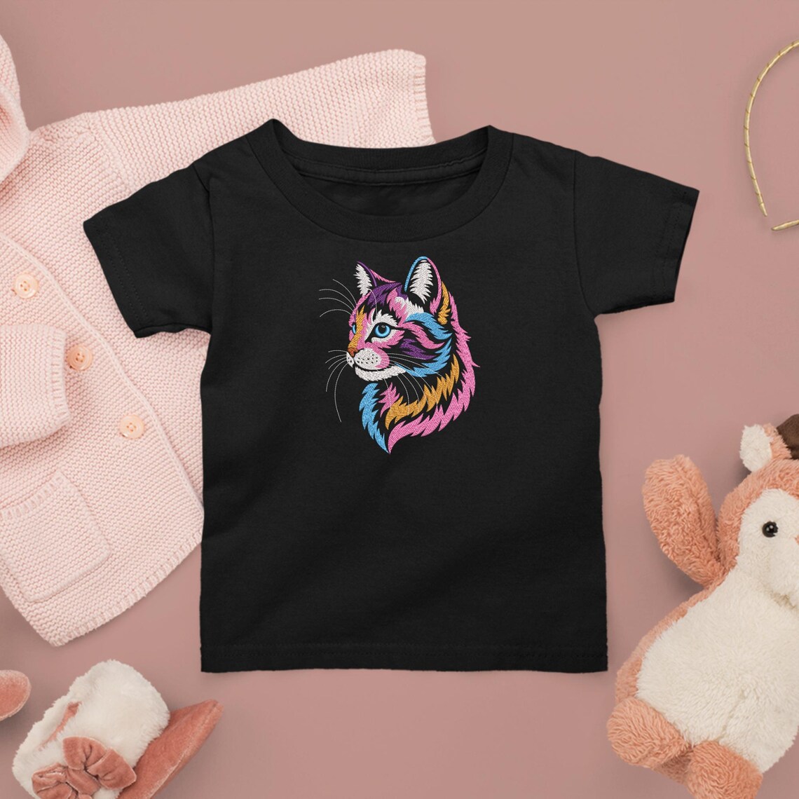 Neon Cat Head Embroidery Design, Colorful Kitten Face Machine ...