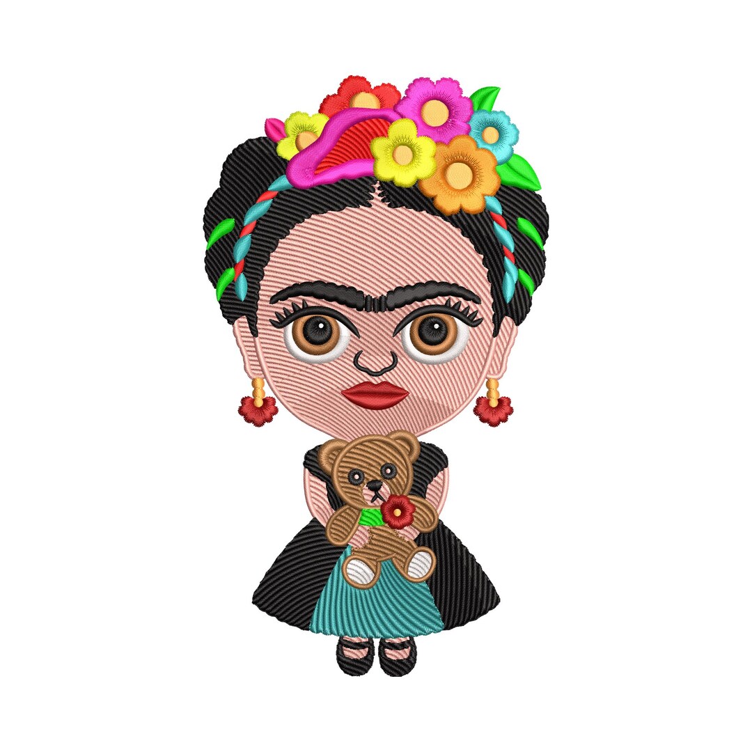 Frida Kahlo Doll Embroidery Design, Floral Mexican Art Character ...