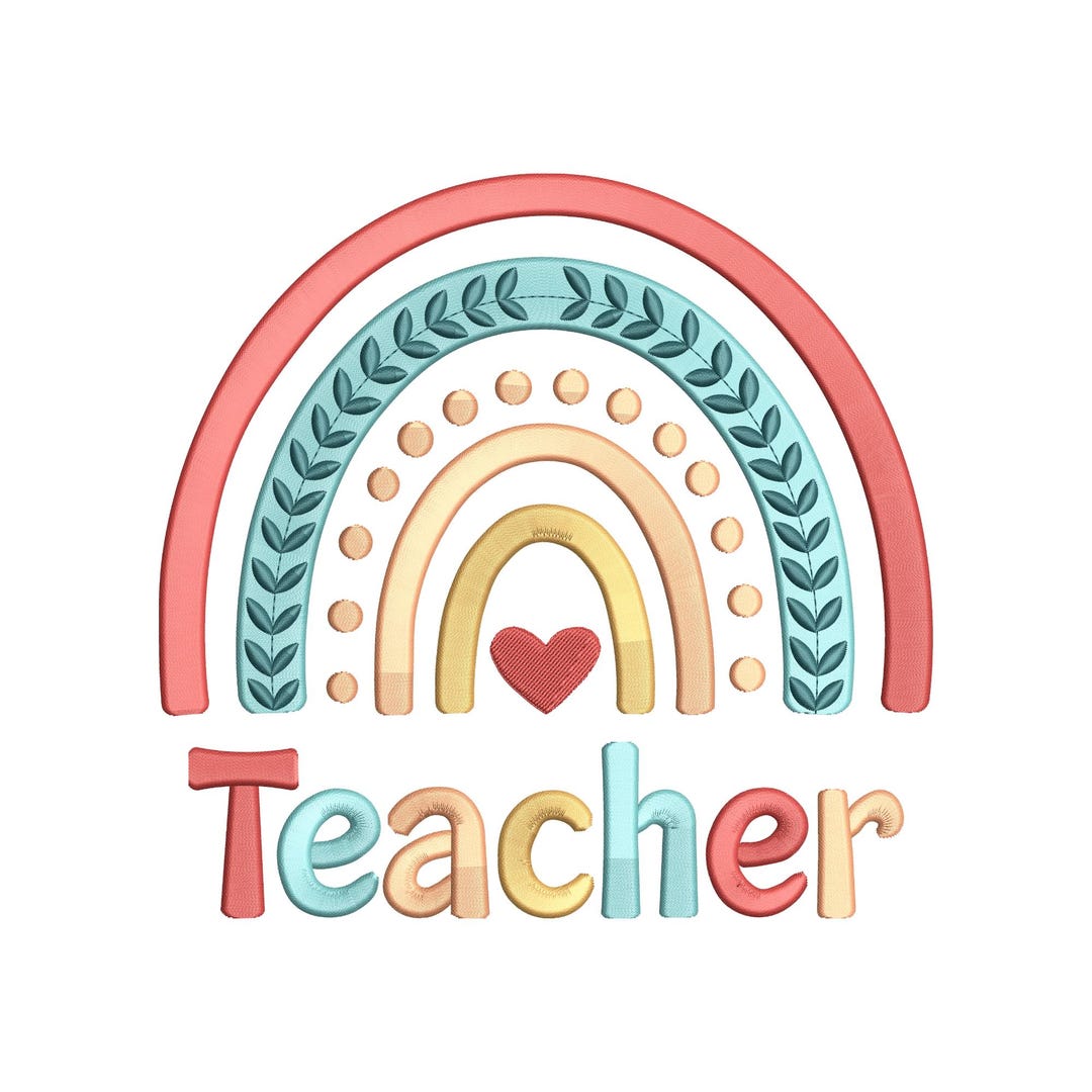 Boho Teacher Heart Embroidery Design, Rainbow Machine Embroidery File ...