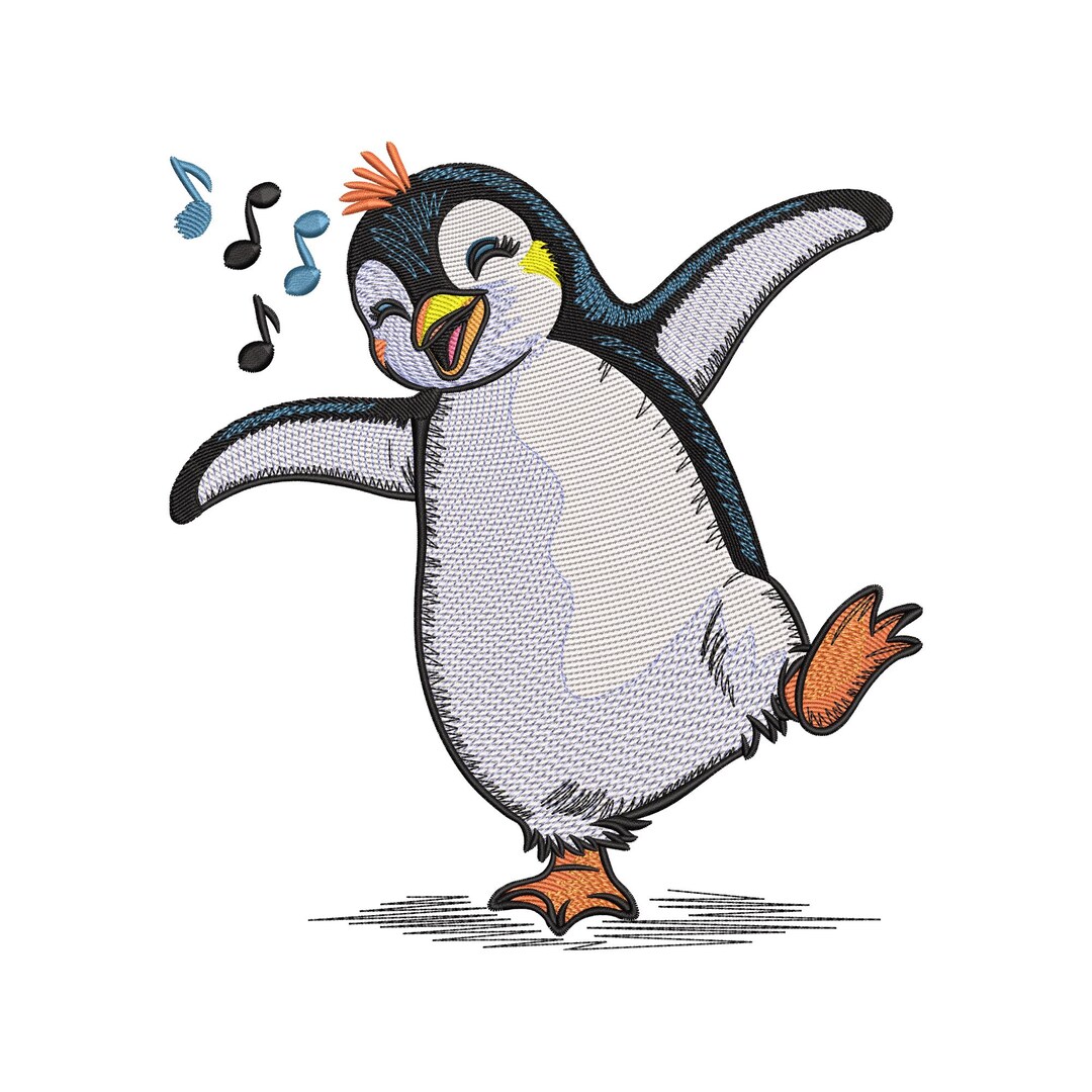 Dancing Penguin With Music Notes Embroidery Design, Singing Penguins ...