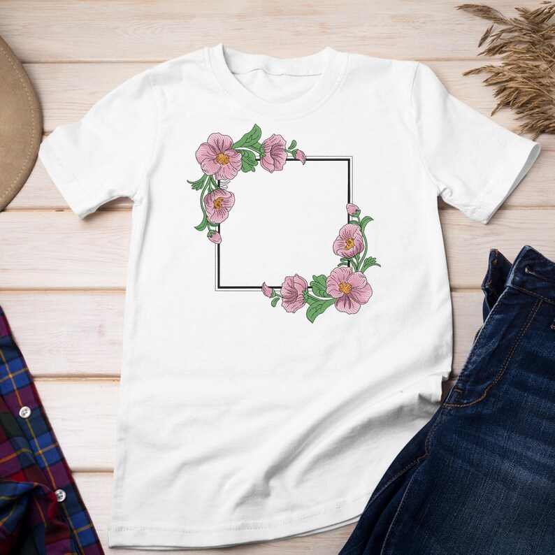 Floral Border Square Frame Embroidery Design, Flower Machine Embroidery ...