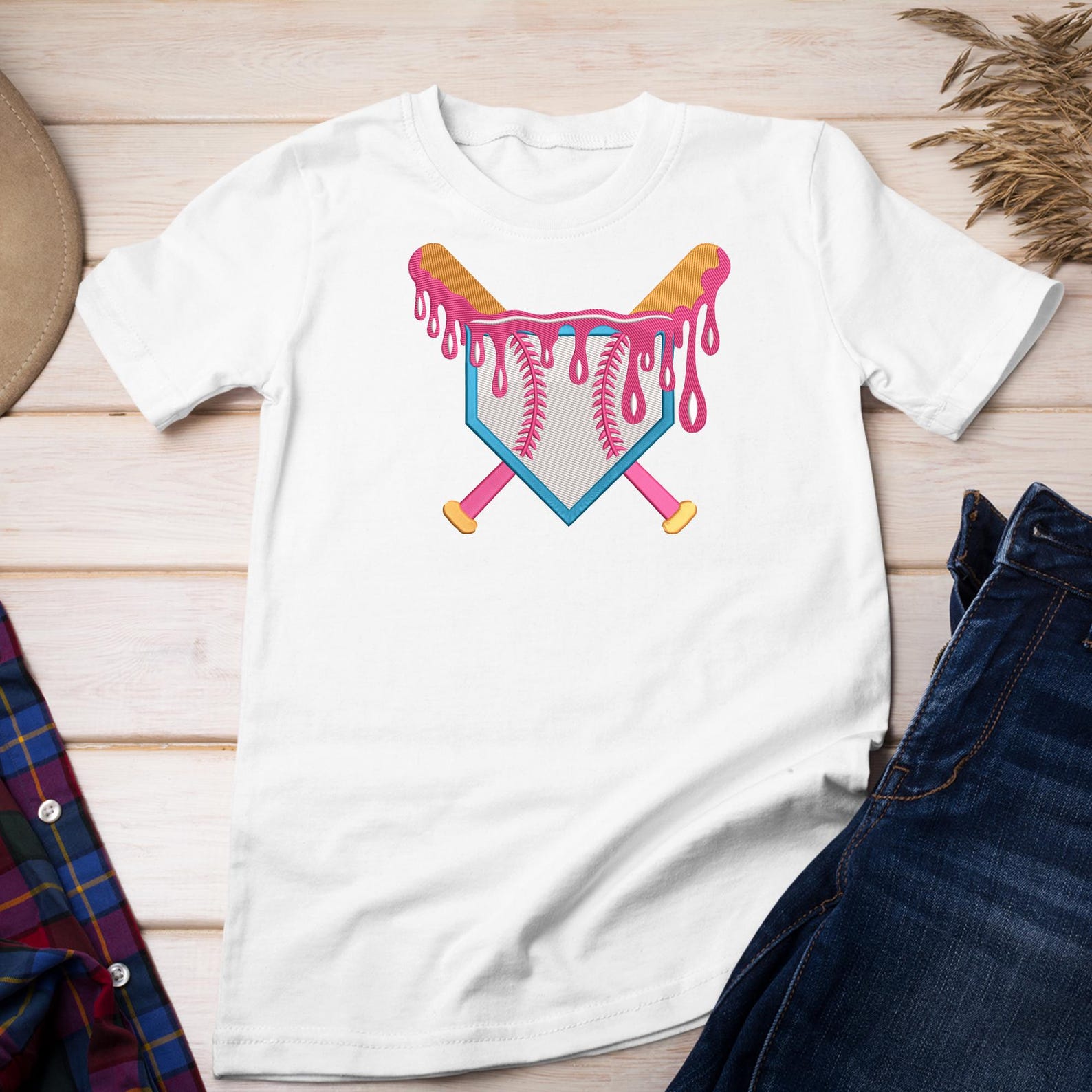 Softball Heart With Crossed Bats Embroidery Design, Dripping Softballs ...