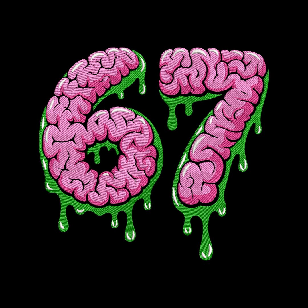 Dripping Brain Number 67 Embroidery Design, Pink Slime Font Machine ...