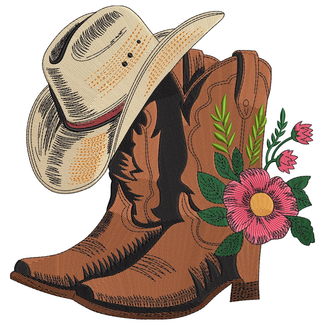 Cowboy Boots and Hat Embroidery Design, Boots Machine Embroidery File ...