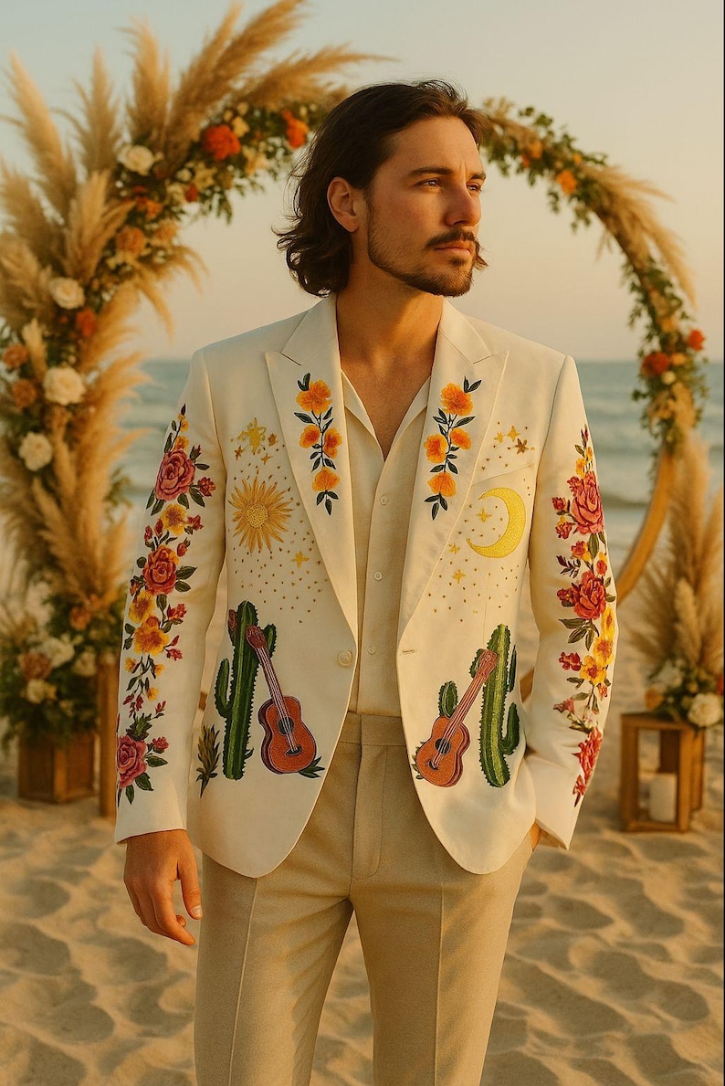 Handmade Embroidered Groom Suit: Ivory Boho Wedding Tuxedo - Etsy