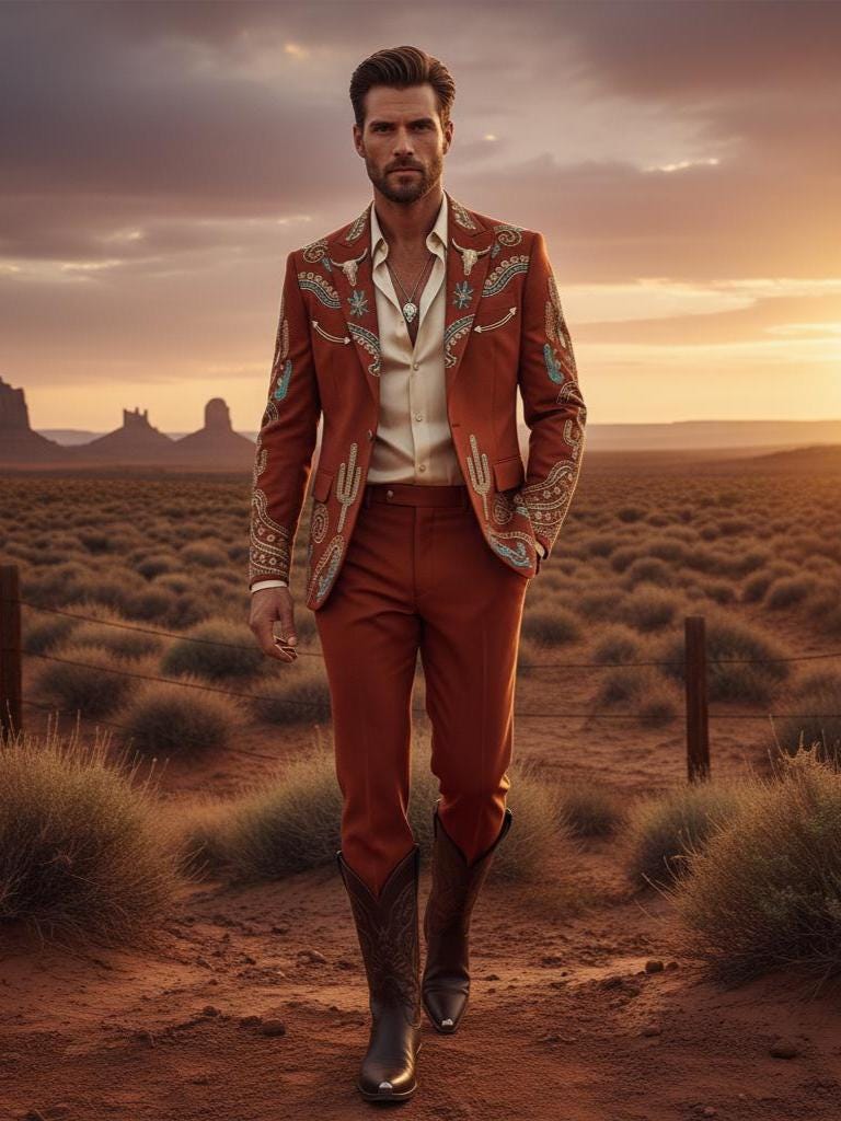 Embroidered Western Suit | Rust Cowboy Wedding Outfit - Etsy