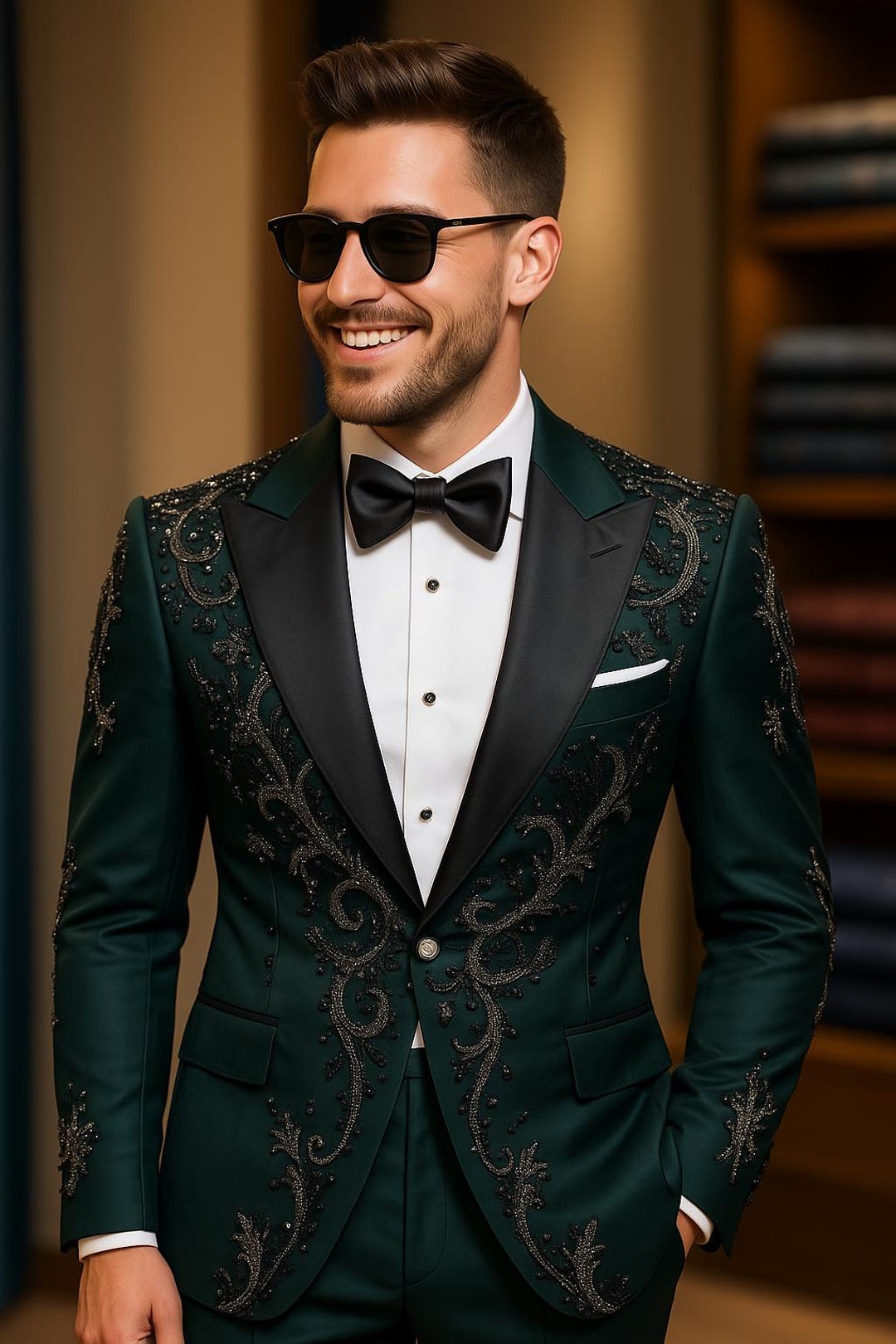 Embroidered Emerald Green Tuxedo Jacket: Baroque Wedding Blazer - Etsy