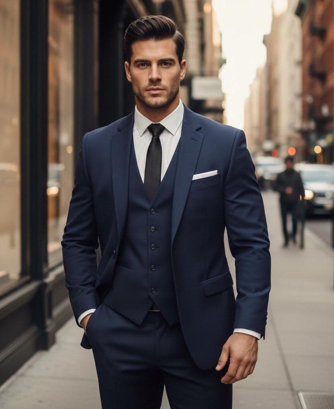 Navy Blue Custom Tailored Suit | 3 Piece Wedding Tuxedo - Etsy