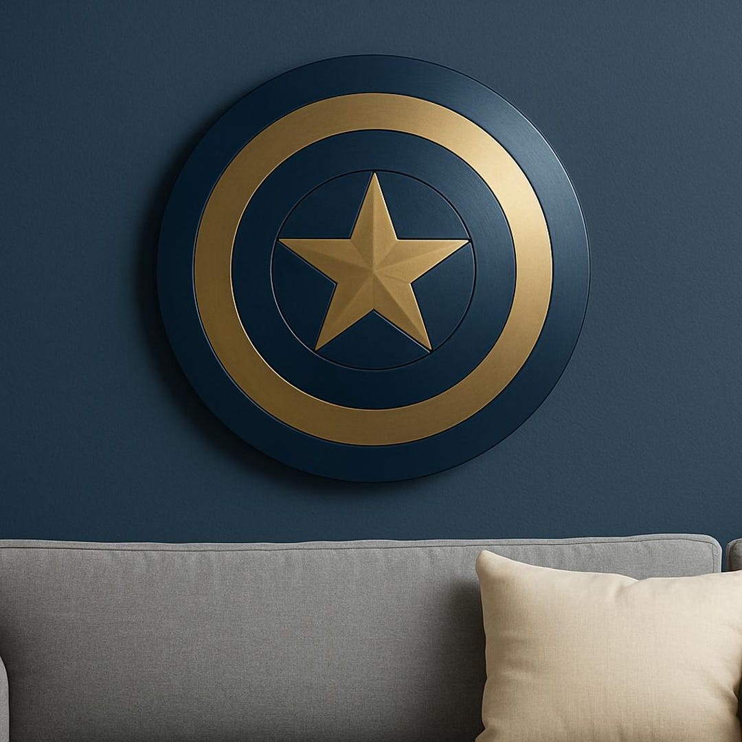 Medieval Captain Shield – Navy Blue & Gold – Round Wall Decor for ...