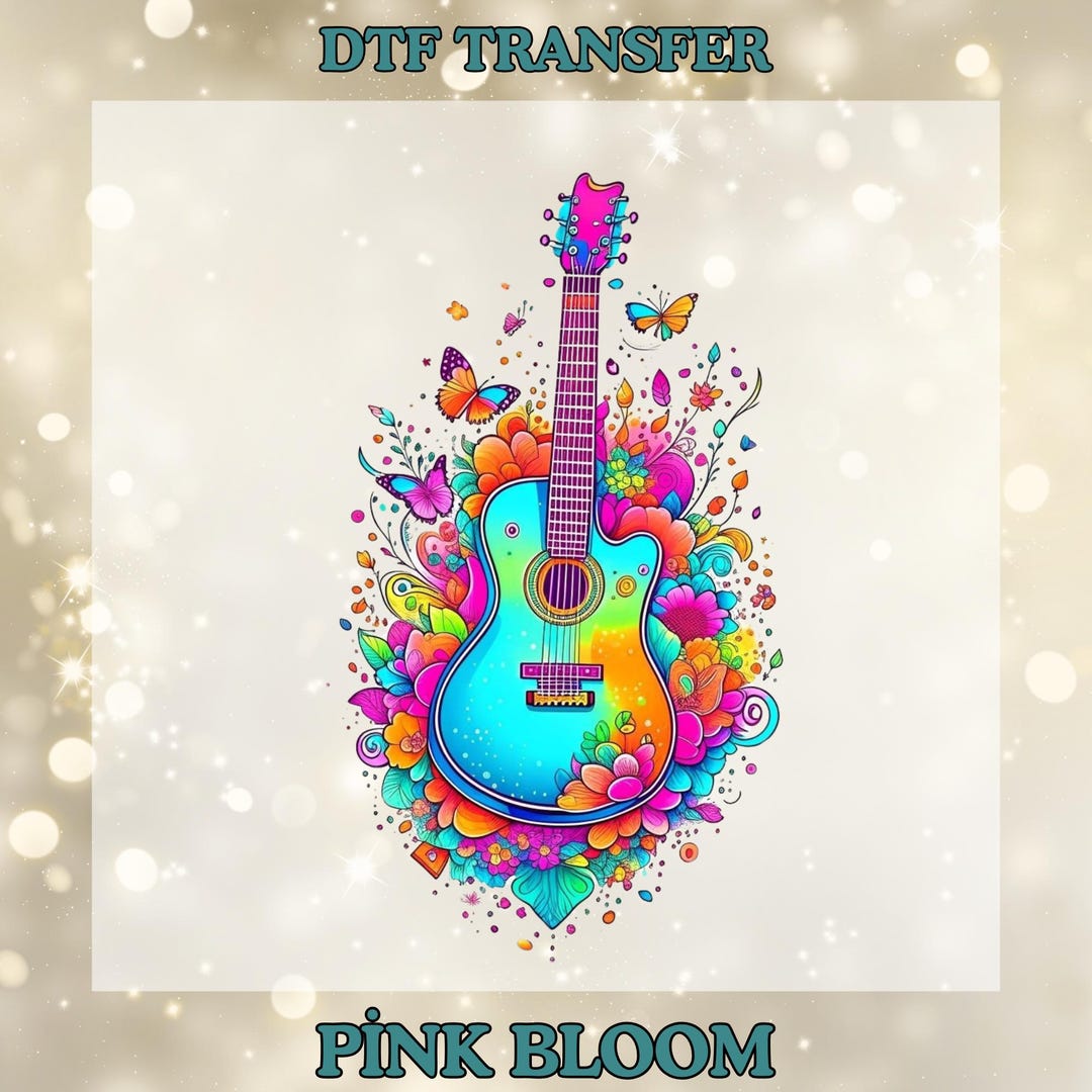 Psychedelic Guitar Floral DTF Transfer | Vibrant Music Lover Design - Etsy