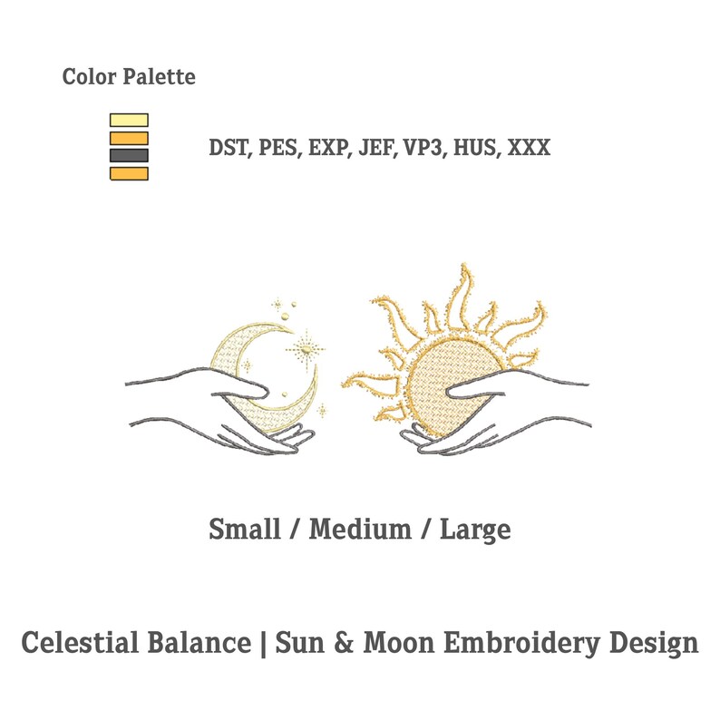Celestial Balance | Sun & Moon Embroidery Design Set (3 Sizes) - Etsy