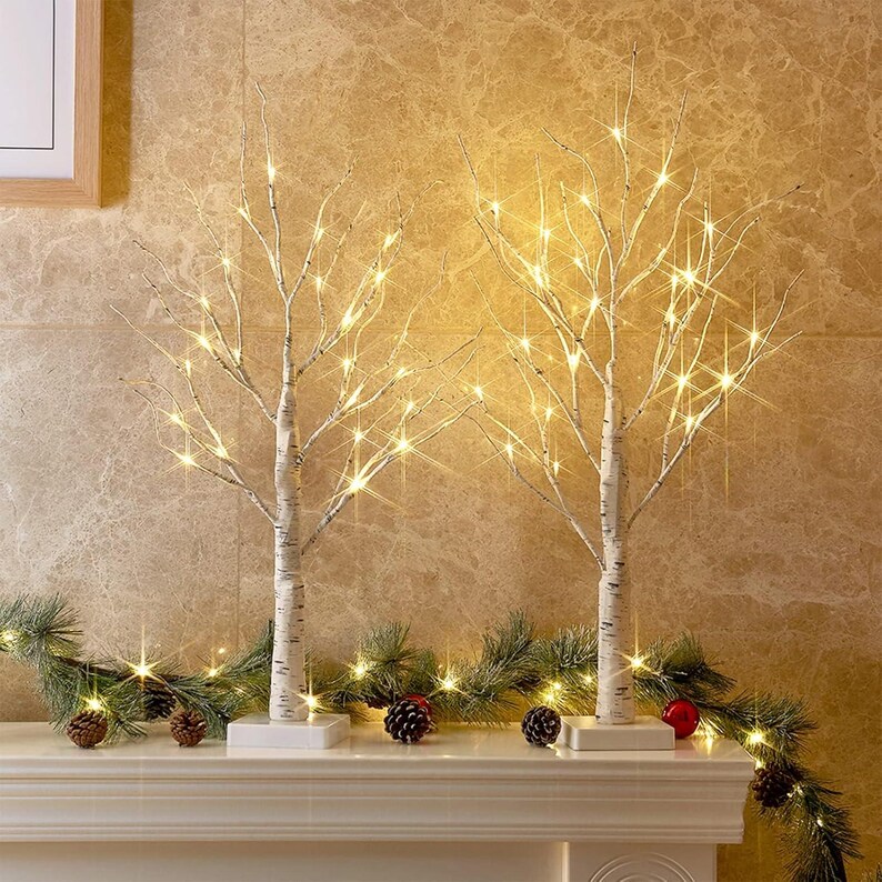 LED Birch Tree Set, Fairy Lights, Christmas Decor, (2 Pack) - Etsy