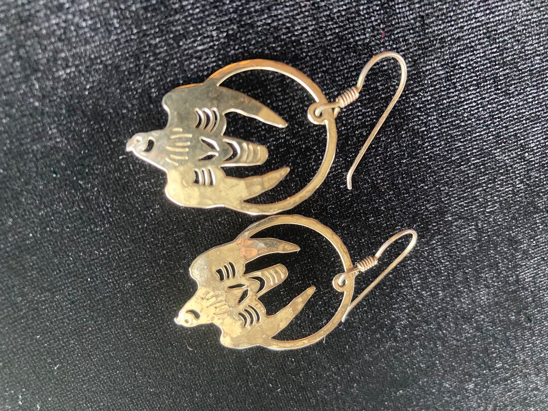 Vintage Wild Bryde Peregrine Falcon Silver Tone Dangle Pierced Earrings ...