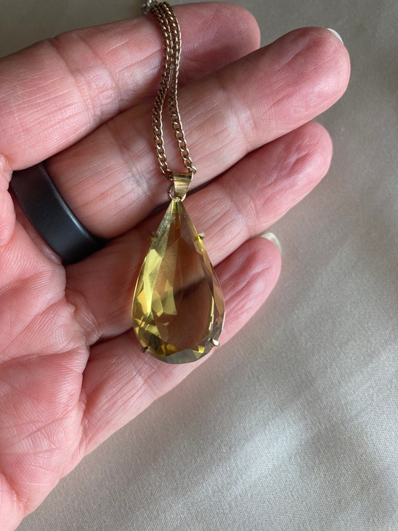 Vintage faceted glass pear shaped pendant necklace ~ … - Gem