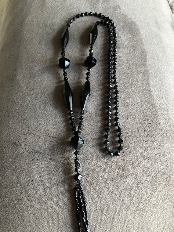 Black French Jet bead antique necklace ~ hand knotted… - Gem