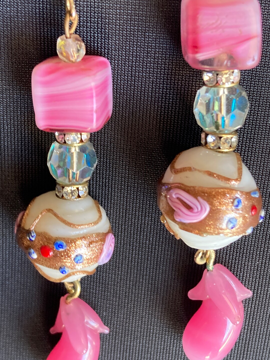 Vintage Pink Glass Wedding Cake Bead Dangle Pierced Earrings - Etsy