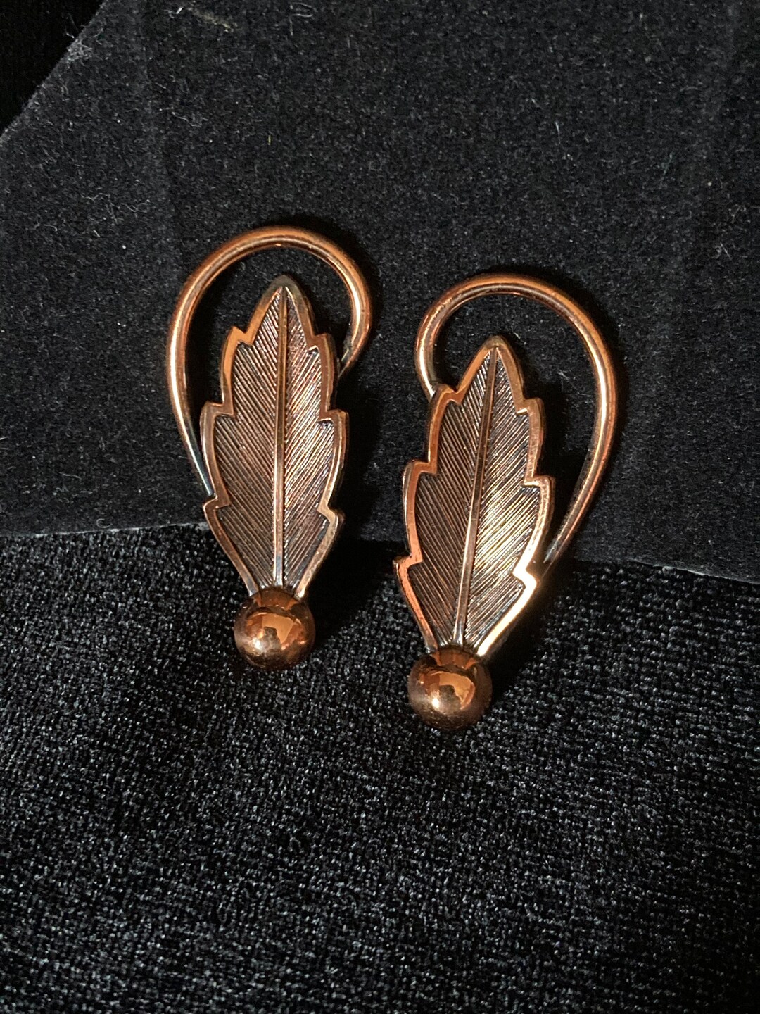 Copper Clip on Earrings - Textured Leaf - Mid-century - Etsy