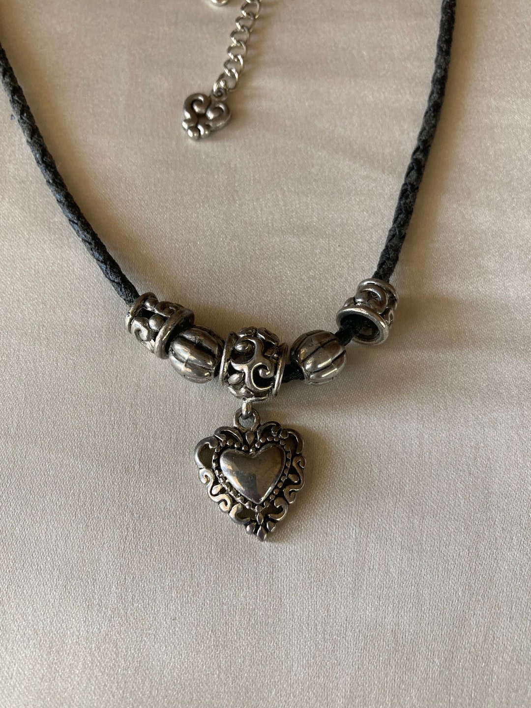 Judith Ripka Style Charm Necklace ~ Black Cord ~ Silver Tone Heart ...