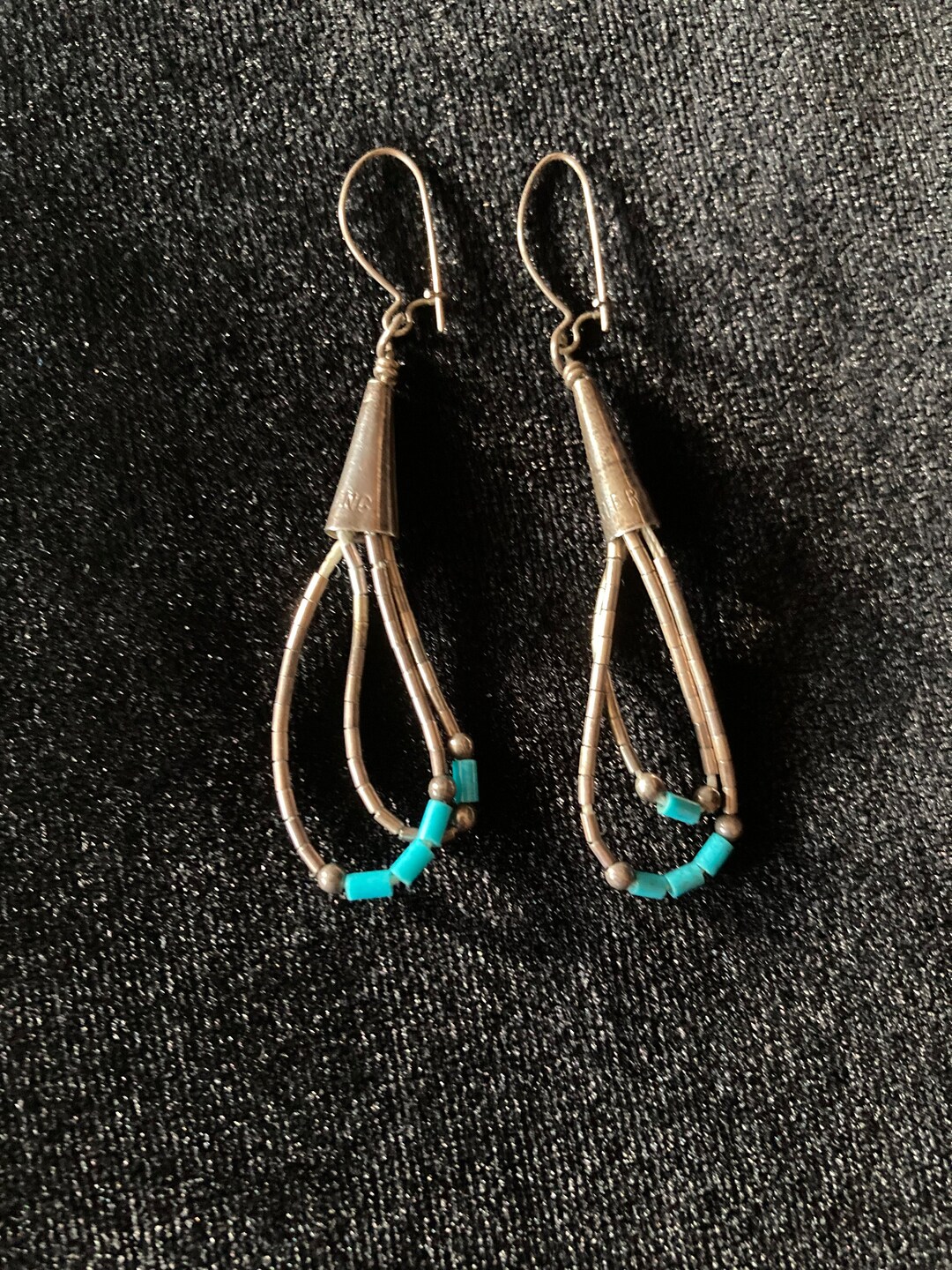 Vintage Liquid Silver and Turquoise Bead Looped Earrings Stamped ...