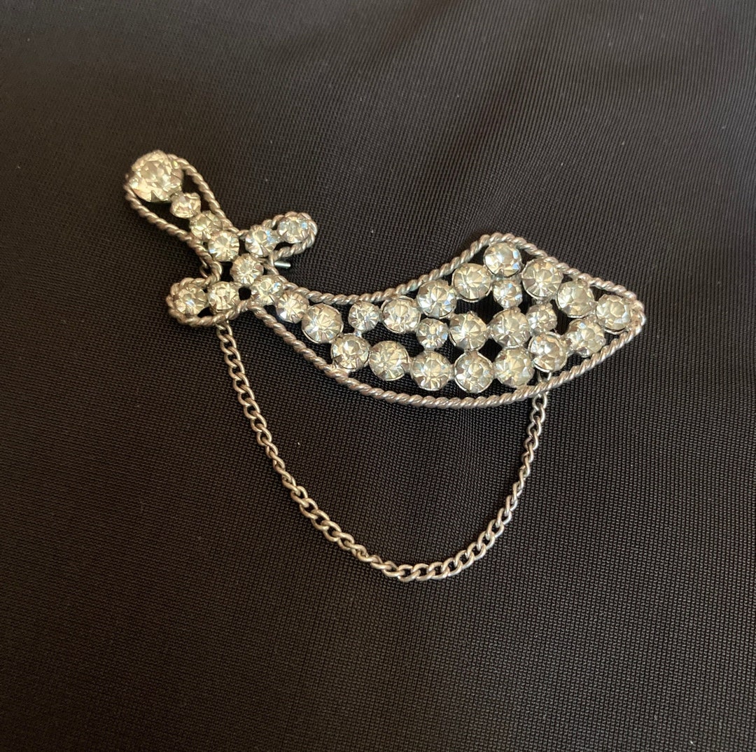 Sterling and Paste Rhinestone Sword Brooch - Circa 1940's - Etsy