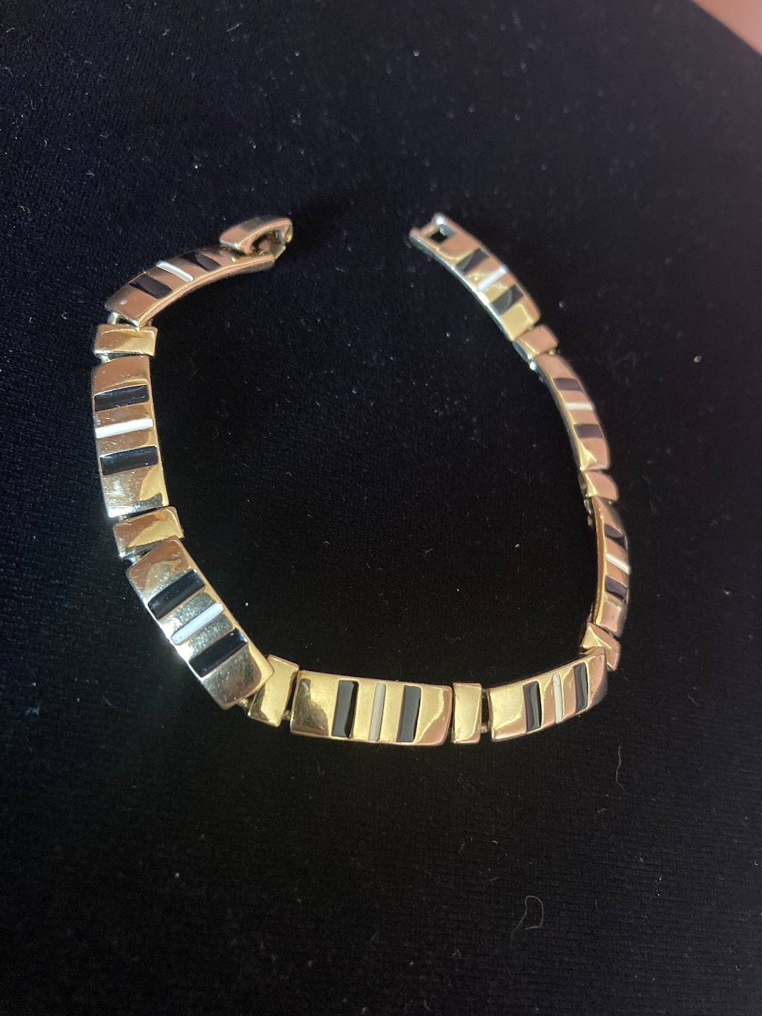 Vintage Monet Gold Tone and Black Enamel Link Bracelet - Etsy