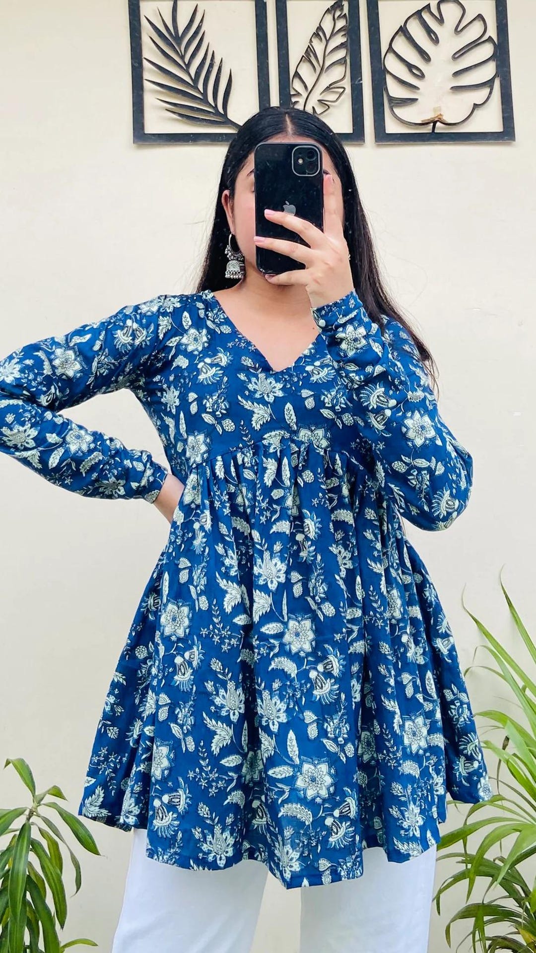 Handmade Rayon Tunic Top, Light Blue Ethnic Floral Print - Etsy
