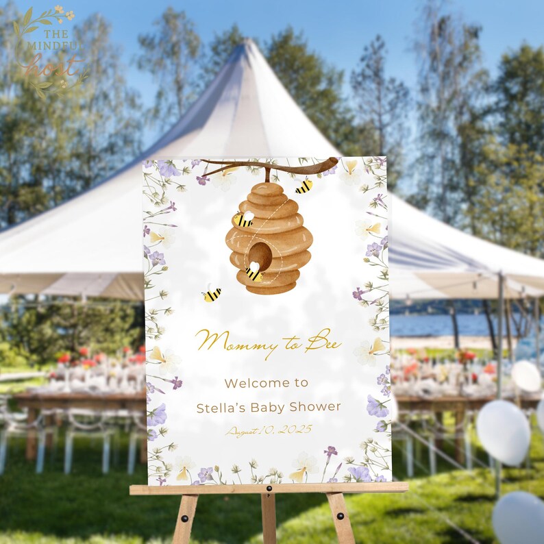 Mommy to Bee Baby Shower Welcome Sign, Editable Canva Template, 3 Sizes ...