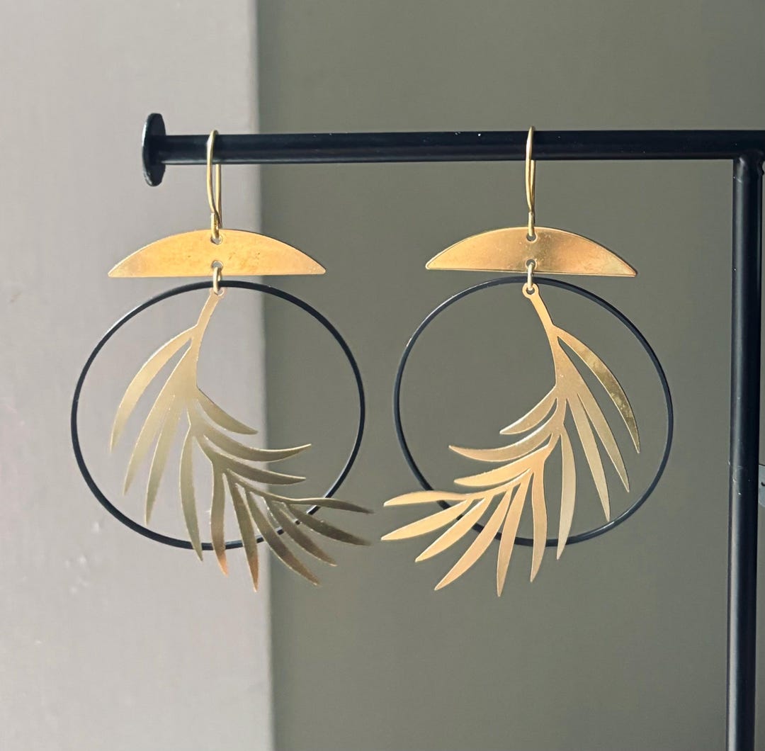 Black Hoops With Brass Metal Leaves and a Brass Half Circle at Top ...