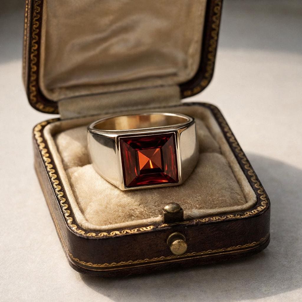 Red Garnet Signet Ring for Men, Square Garnet Ring, Sterling Silver ...