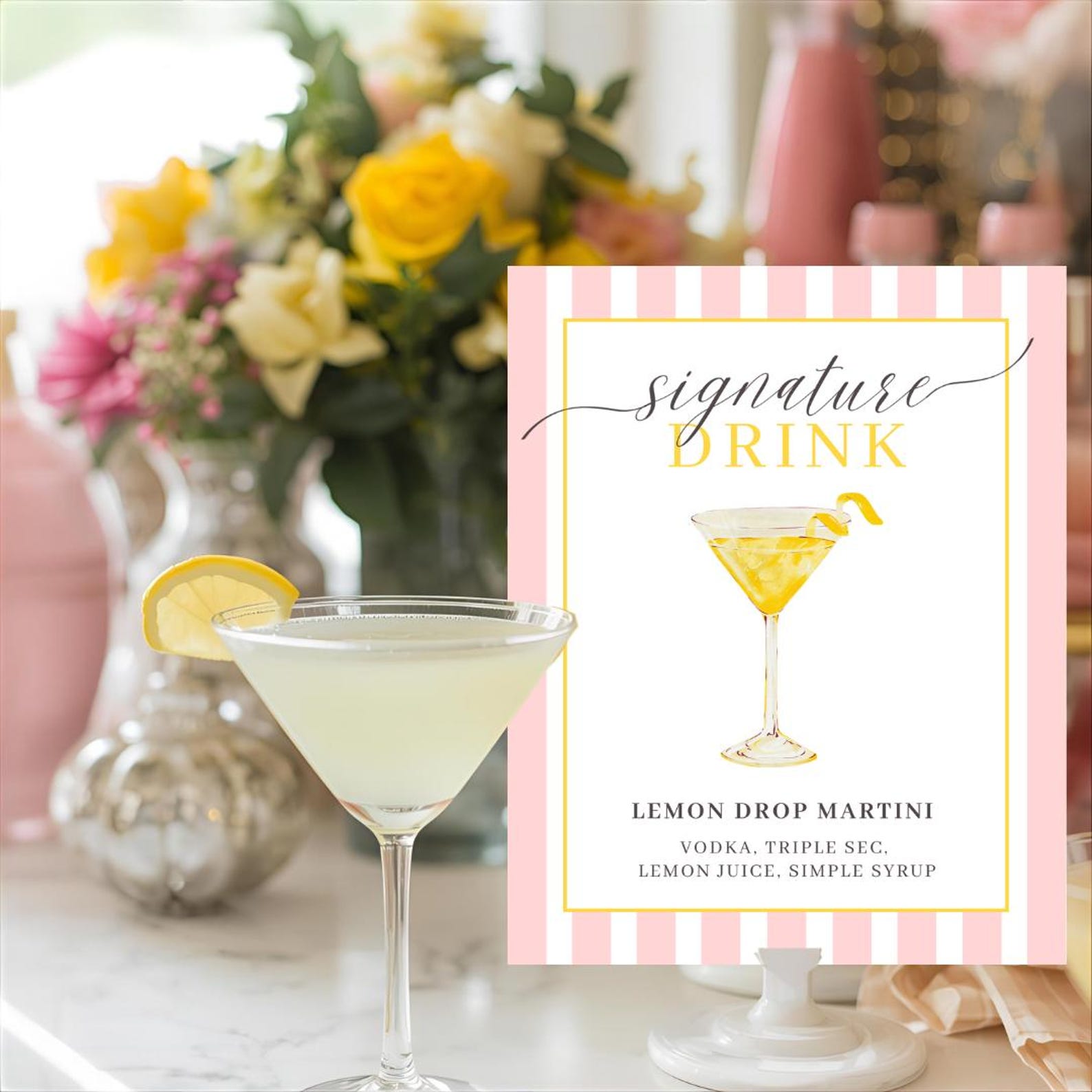 Lemon Drop Martini Signature Drink Sign, Cocktail Bar Sign, Editable ...