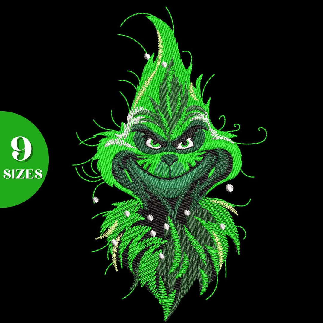 Grinch Smiling Face Embroidery Design Christmas Holiday Pattern 9