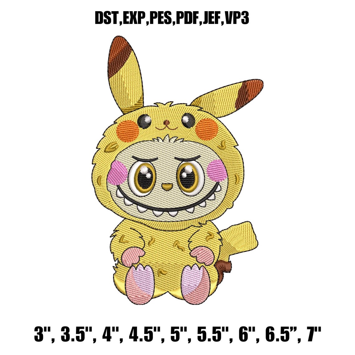Pikachu Labubu Embroidery Design, Cartoon Character Embroidery, Labubu ...