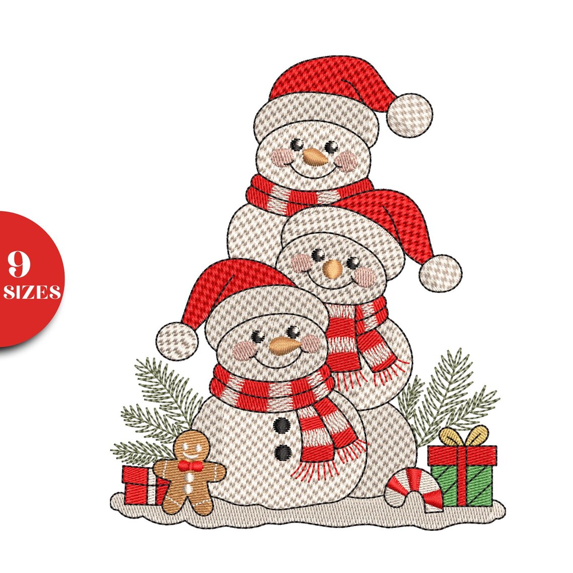 Three Snowmen Embroidery Design, Christmas Snowman Machine Embroidery ...