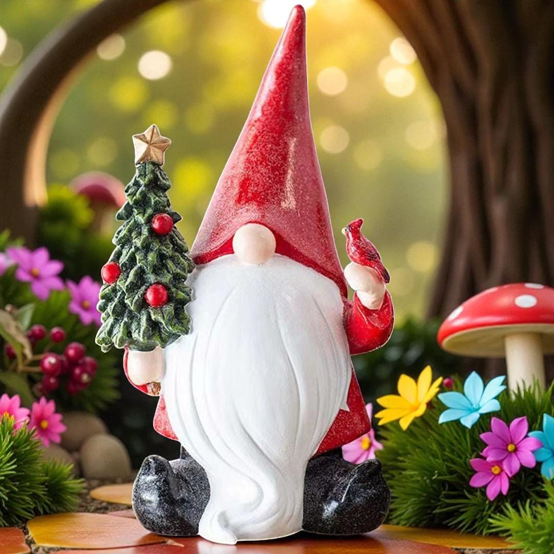 Christmas Gnome Statue – Red Resin Figurine, Nordic Tomte Holiday Decor ...