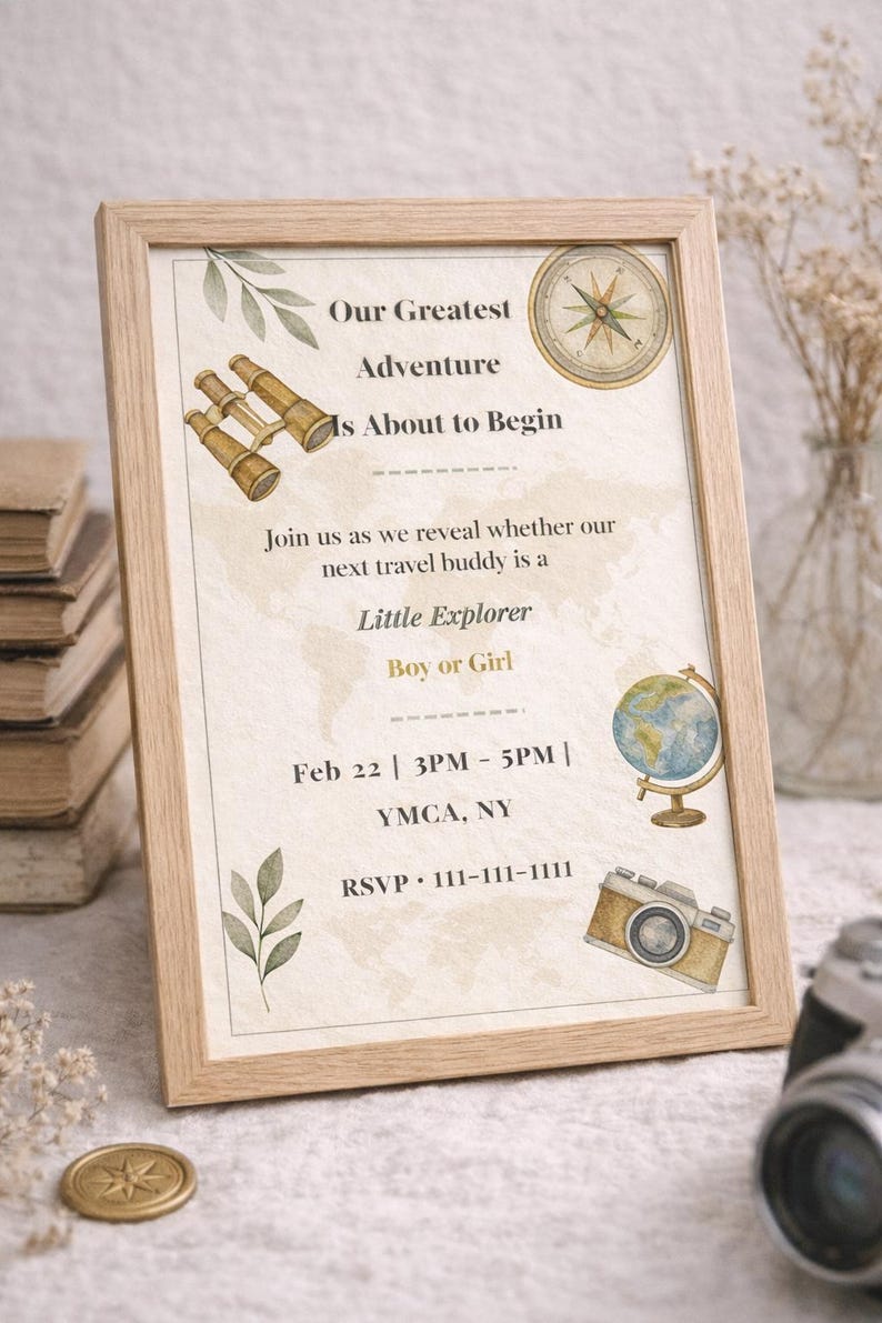 Adventure Gender Reveal Invitation Template | Our Greatest Adventure ...