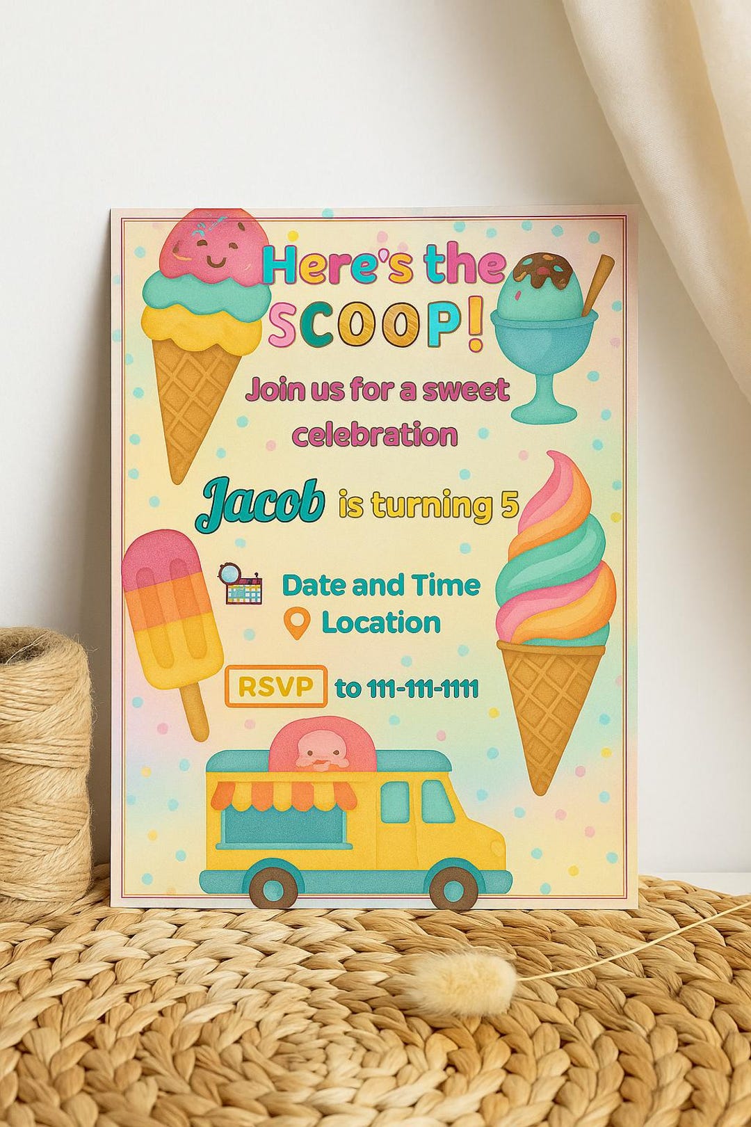 Ice Cream Birthday Invitation Template | Kids Party (digital Download ...