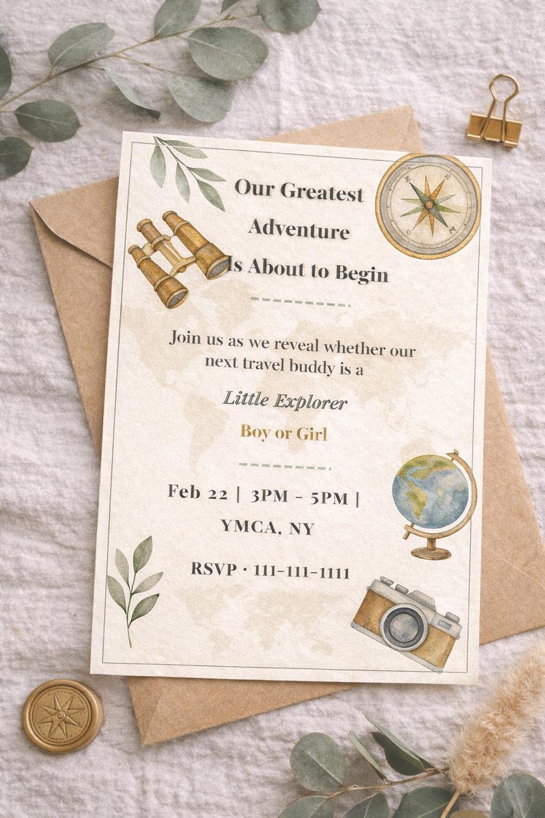 Adventure Gender Reveal Invitation Template | Our Greatest Adventure ...