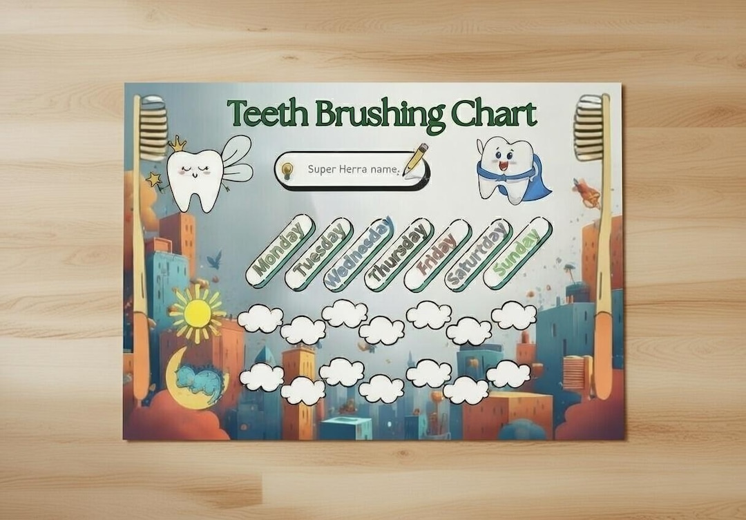 Tooth Brushing Reward Chart Printable for Kids | Dental Routine Chart ...