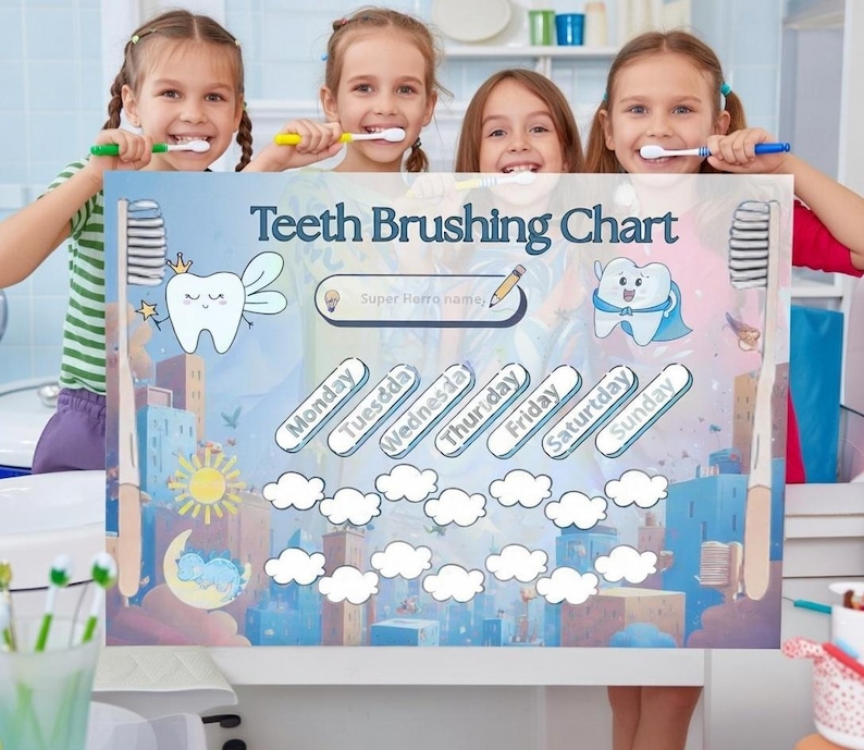 Tooth Brushing Reward Chart Printable for Kids | Dental Routine Chart ...