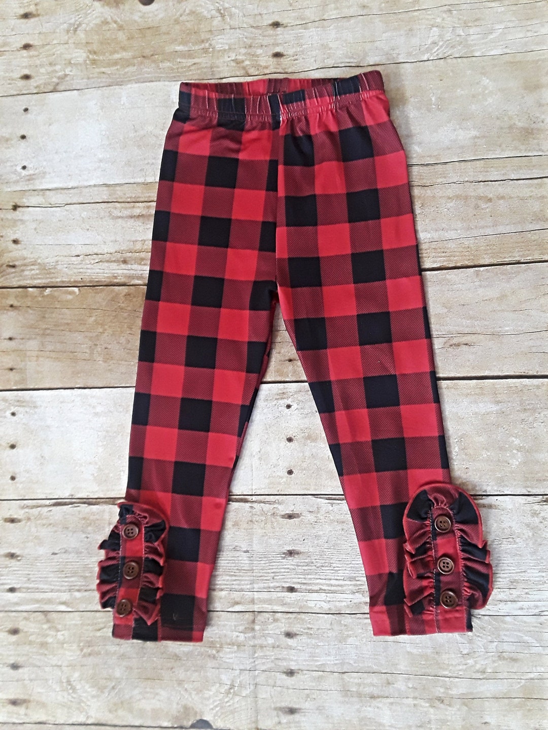 Girl Buffalo Plaid Leggings, Plaid Christmas Pants and Headband ...